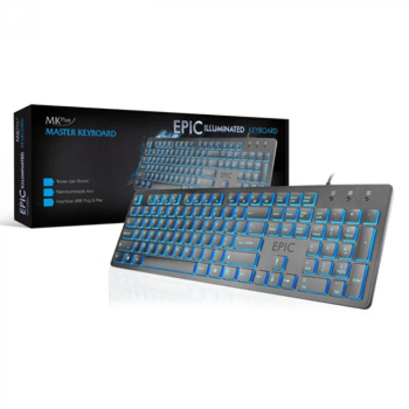 TECLADO MKPLUS SLIM ILUMINADO, USB, 104 TECLAS MEMBRANA - TG8120EPIC | CHIP7