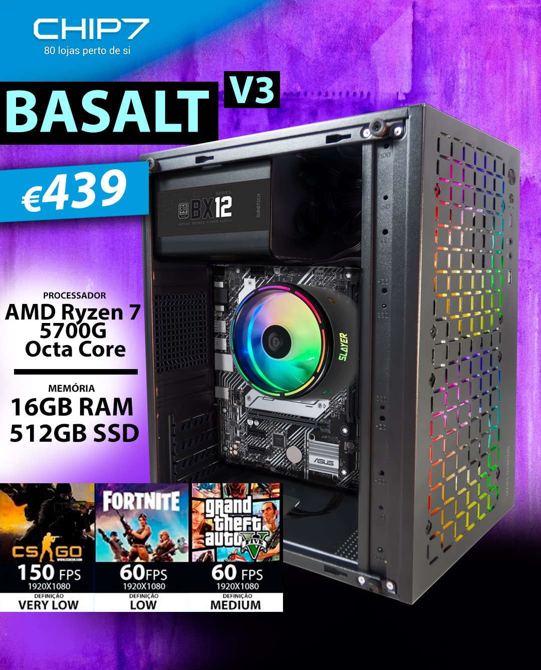 COMPUTADOR GAMING - AMD Ryzen 7 5700G / 16GB RAM / 512GB SSD - CHIP7 Basalt V3 | CHIP7