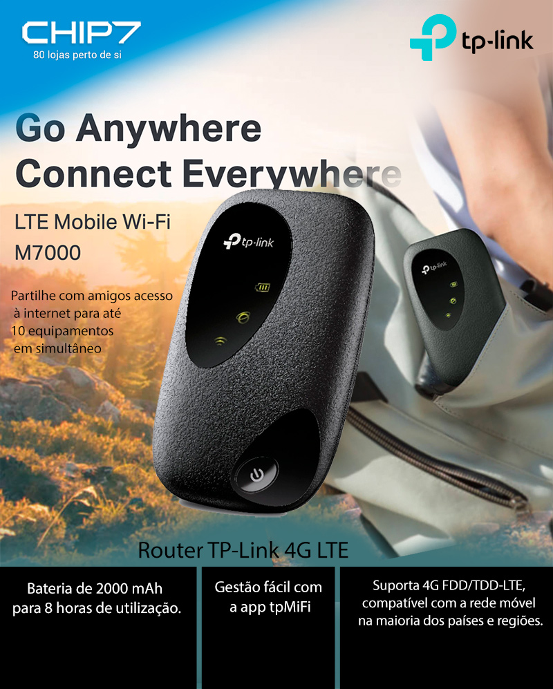 Hotspot Móvel TP-Link M7010 N300 Single-Band WiFi4 4G LTE | CHIP7