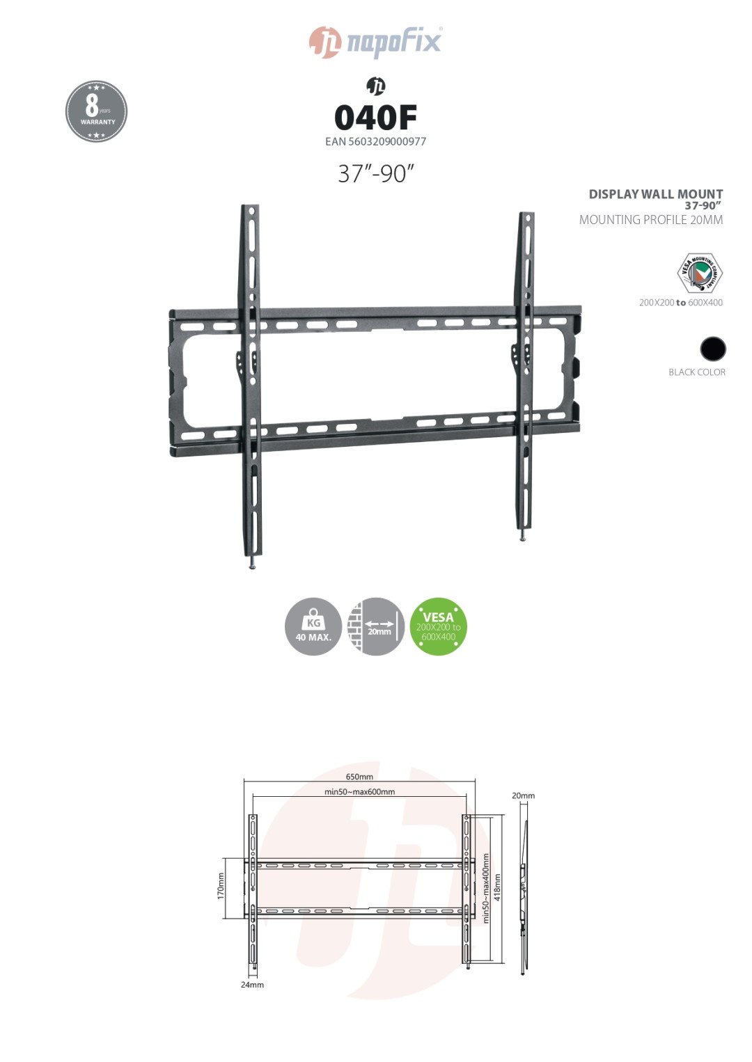 Suporte Parede LED/LCD NAPOFIX 37" a 90" - 040F | CHIP7