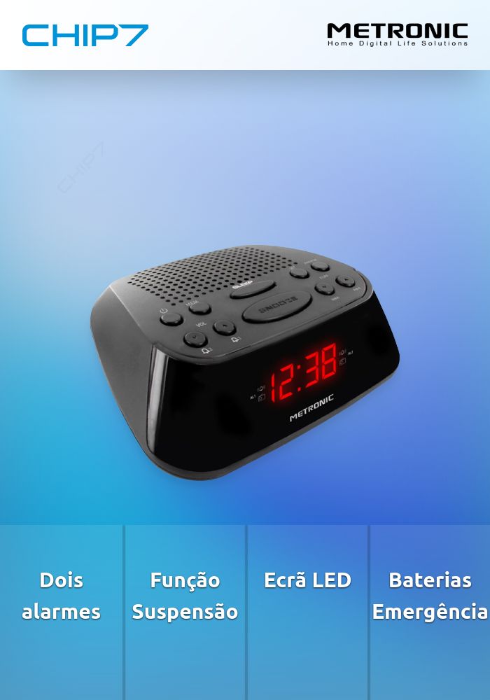 METRONIC RADIO DESPERTADOR FM DUPLO ALARME | CHIP7