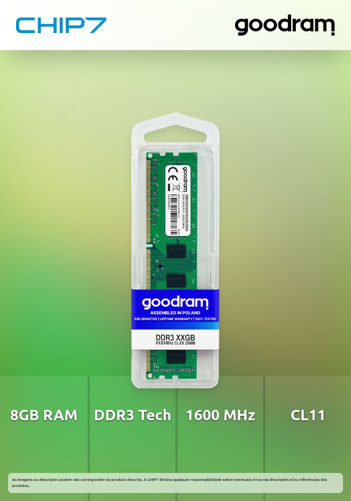 8GB RAM Goodram DDR3 PC3-12800 1600 MHZ CL11 1.35V | CHIP7
