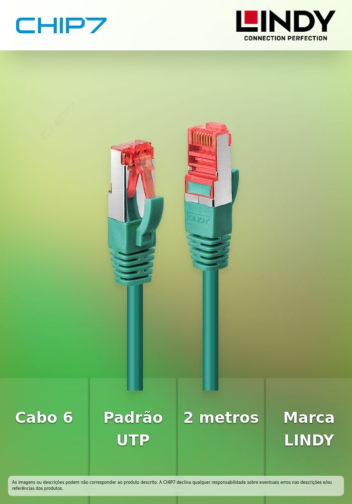 Cabo de rede rígido UTP Categoria 6 LINDY 47749 2m | CHIP7