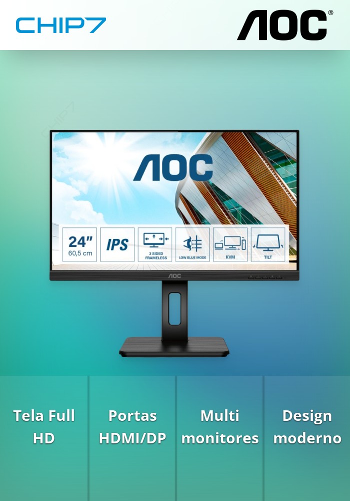 AOC MONITOR IPS 24" (23.8) FHD HDMI DP USB-C COLUNAS HAS PIVOT 24P2C ...