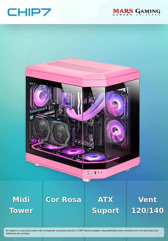 MARS GAMING CAIXA ATX MC-3T CUSTOM TRIP TEMP GLASS PINK | CHIP7
