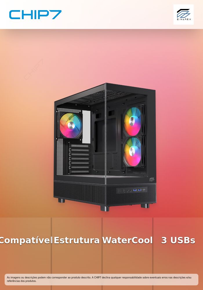 Caixa ATX EINAREX Prisma S500 RGB 3 Ventoinhas Preto - EXCS-PR-500R-B | CHIP7