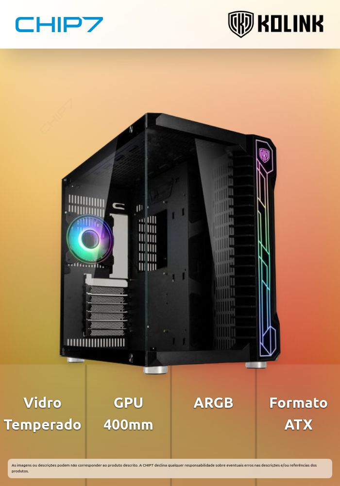 Caixa ATX Kolink Unity Code X Tempered Glass ARGB Preta | CHIP7