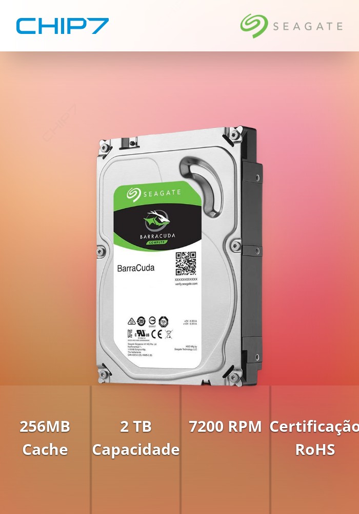 2TB HDD Seagate Barracuda 3.5" 256MB Cache 7200rpm Interface SATA3 a 6Gbps ST2000DM008 | CHIP7