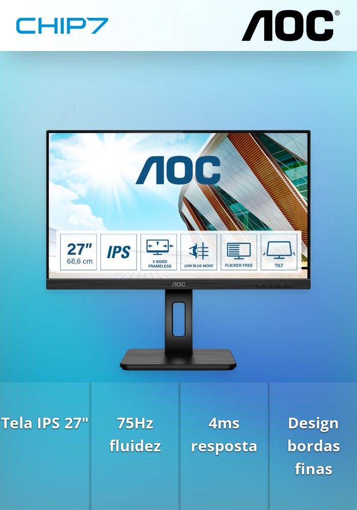 Monitor AOC - 27" Full HD IPS / 75Hz / 4ms - 27P2Q | CHIP7