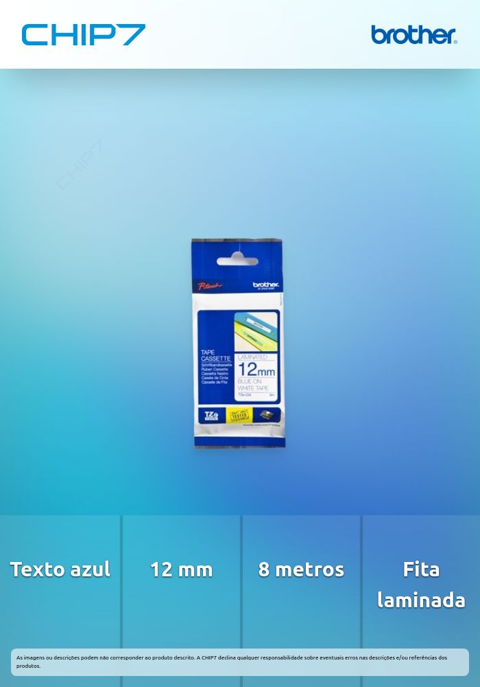 Fita laminada - Texto azul sobre fundo branco, Largura: 12 mm ...