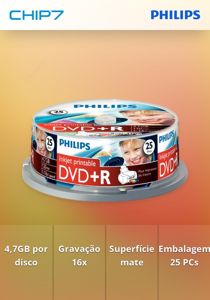 Philips DVD+R 4,7GB 16x Printable mate Cakebox (25 unidades) | CHIP7