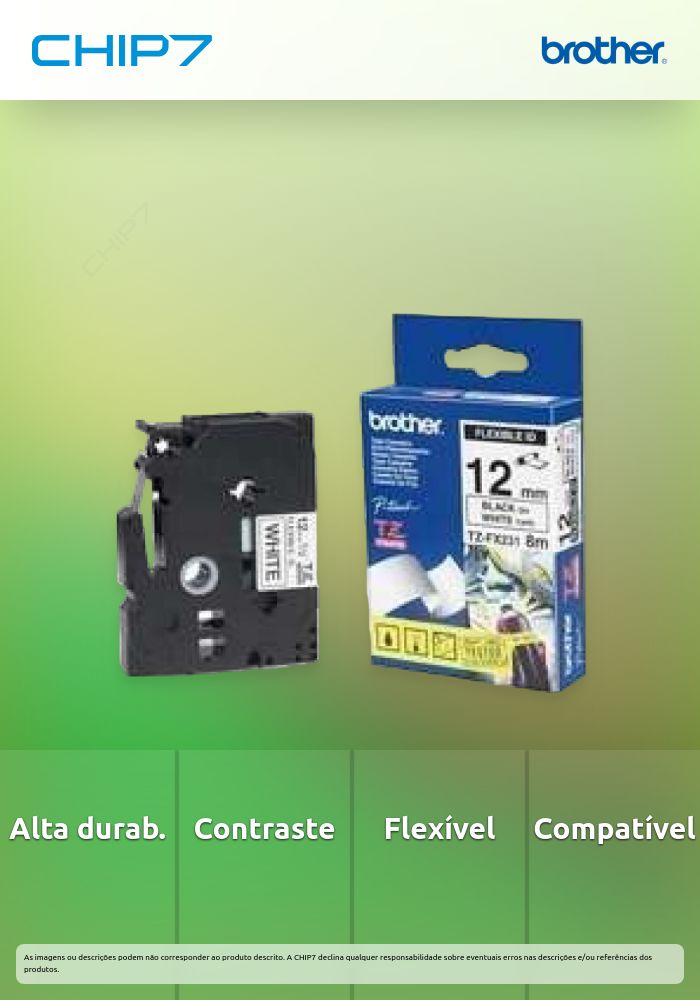 BROTHER FITA LAMINADA 12MM PRETO BANCO FLEXIVEL | CHIP7