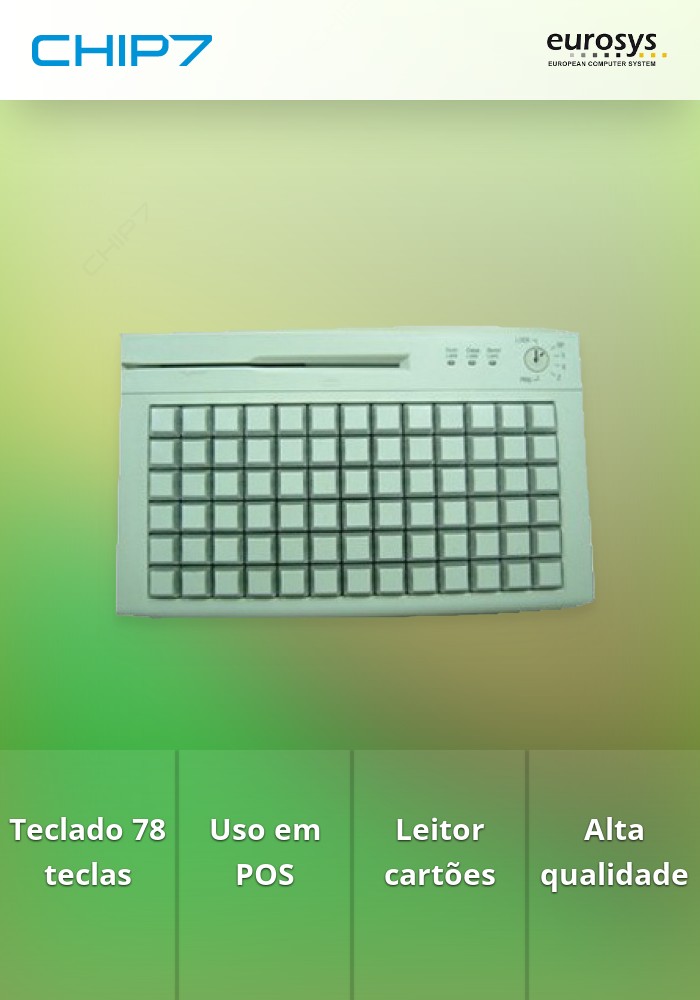 TECLADO IND POS 78 TECLAS PROGRAMÁVEIS C/MSR, PS2 | CHIP7