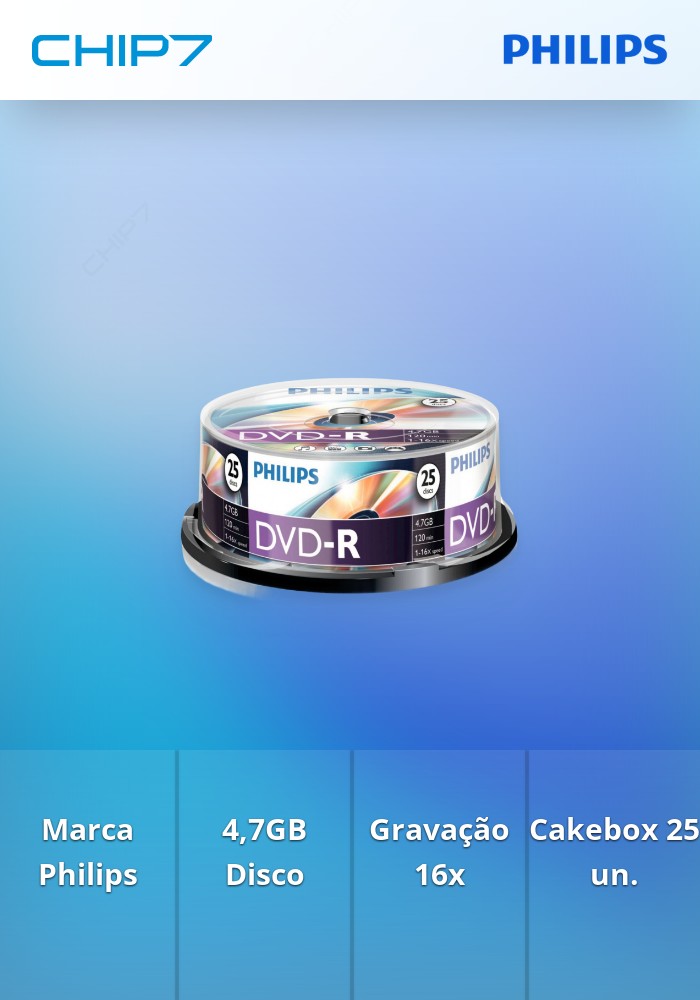 Philips DVD-R 4,7GB 16x Cakebox (25 unidades) | CHIP7