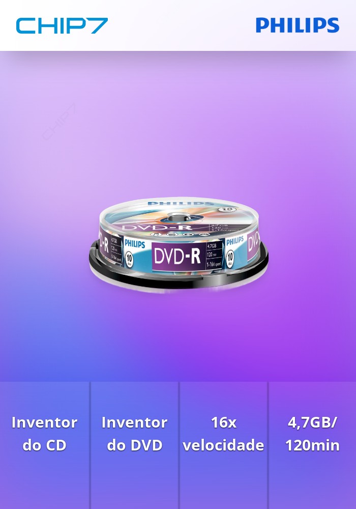 Philips DVD-R 4,7GB 16x Cakebox (10 unidades) | CHIP7