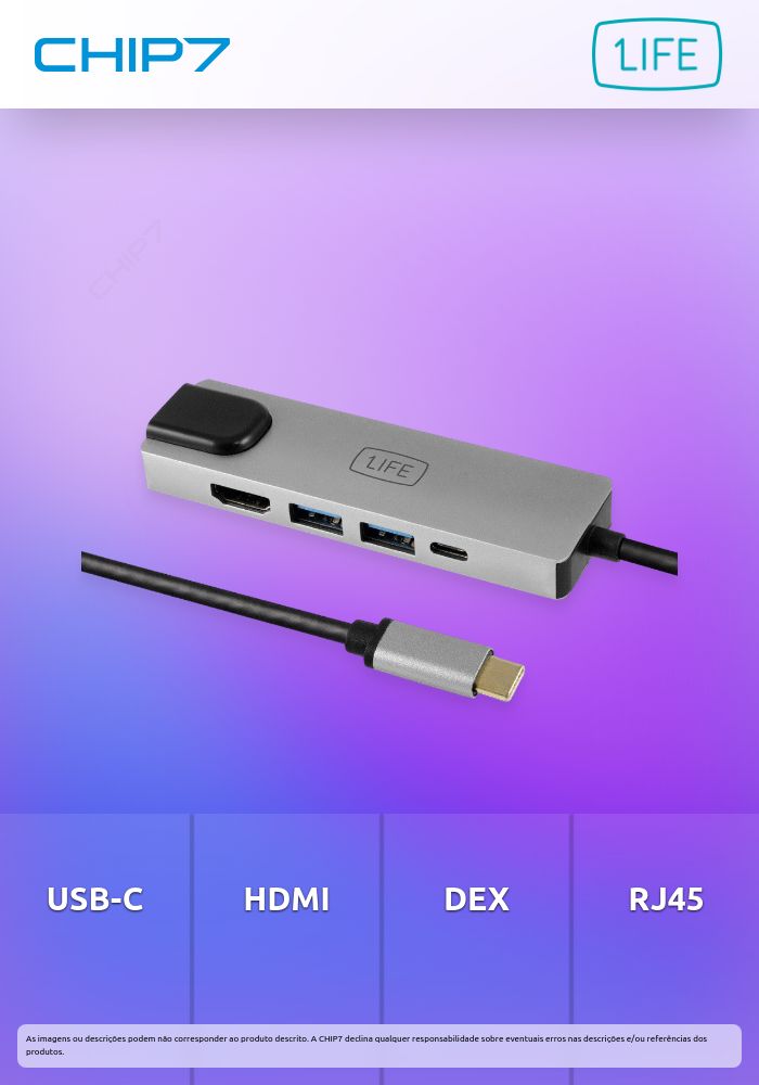 Adaptador 1Life USB-C:5in1 Hdmi / PD / USB 3.0 / RJ45 | CHIP7