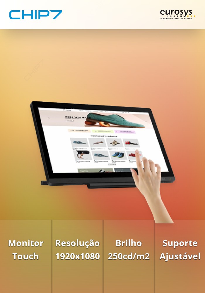 MONITOR EUROSYS - 22" Full HD IPS Touch / 60HZ / 5MS / 10 PONTOS CAPACITIVO / HDMI/VGA ...