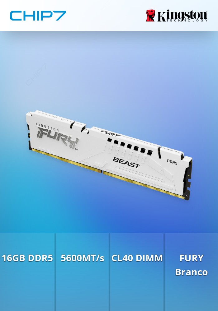 Memória RAM Dimm 16GB DDR5 Kingston CL40 5600Mhz 1Rx8 Fury Beast Branca ...