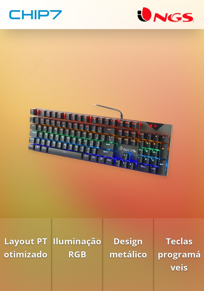 Teclado NGS Full RGB Programável Layout PT Metálico | CHIP7