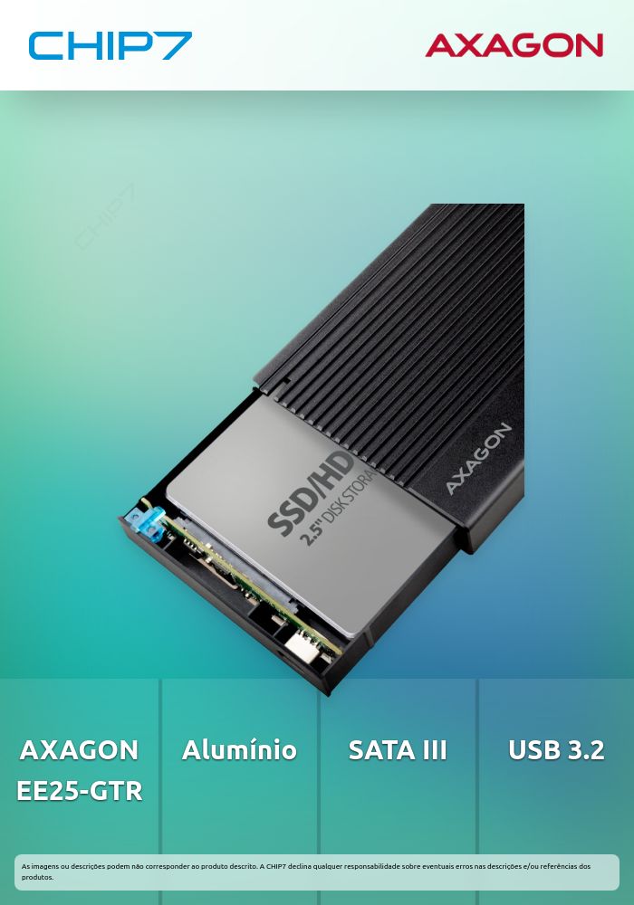 Caixa Externa AXAGON EE25-GTR USB-C 3.2 Gen 2 - SATA 6G, 2.5" External RIBBED box BLACK | CHIP7