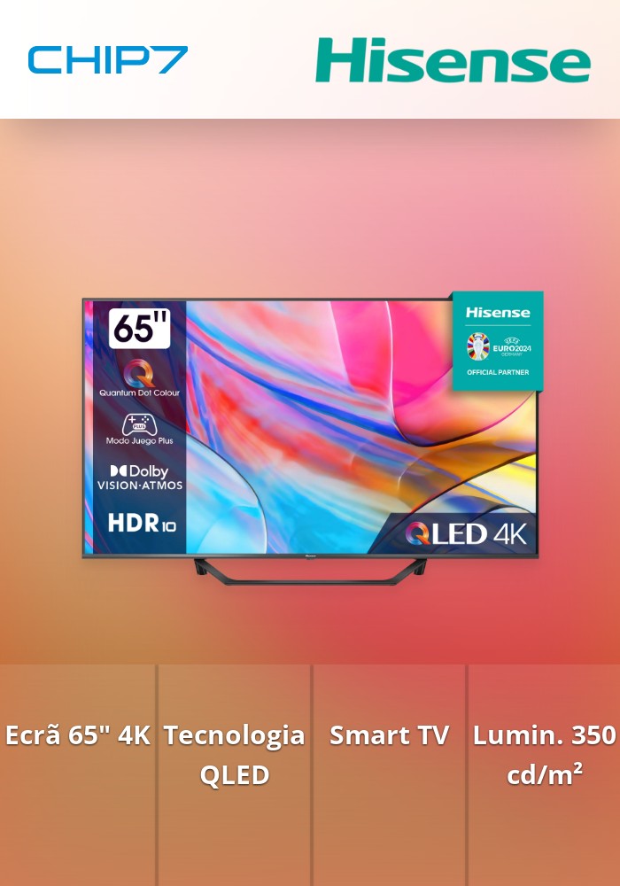 Televisão TV Hisense - 65" 4K Ultra HD QLED / Smart TV - A7KQ | CHIP7