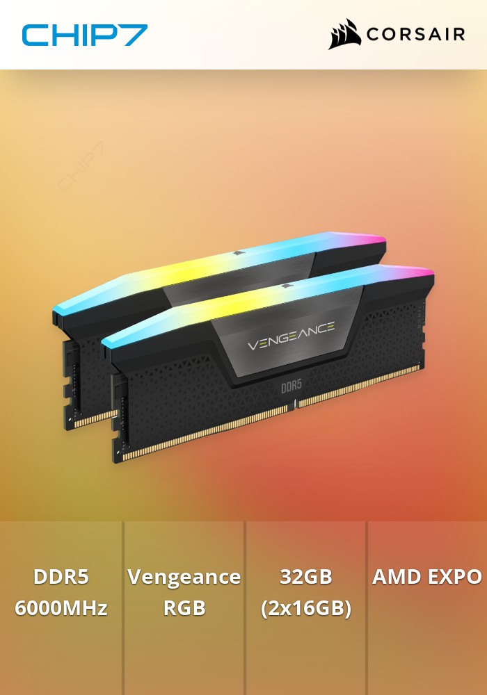 32GB RAM DDR5 Corsair Kit (2 x 16GB) 6000MHz Vengeance RGB Black | CHIP7