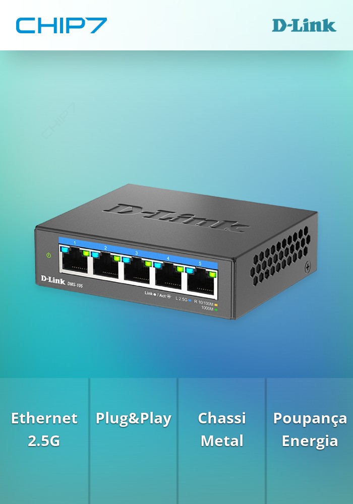 Switch de Rede D-Link 5 Portas 2.5GbE Multi-Gigabit - DMS-105 | CHIP7