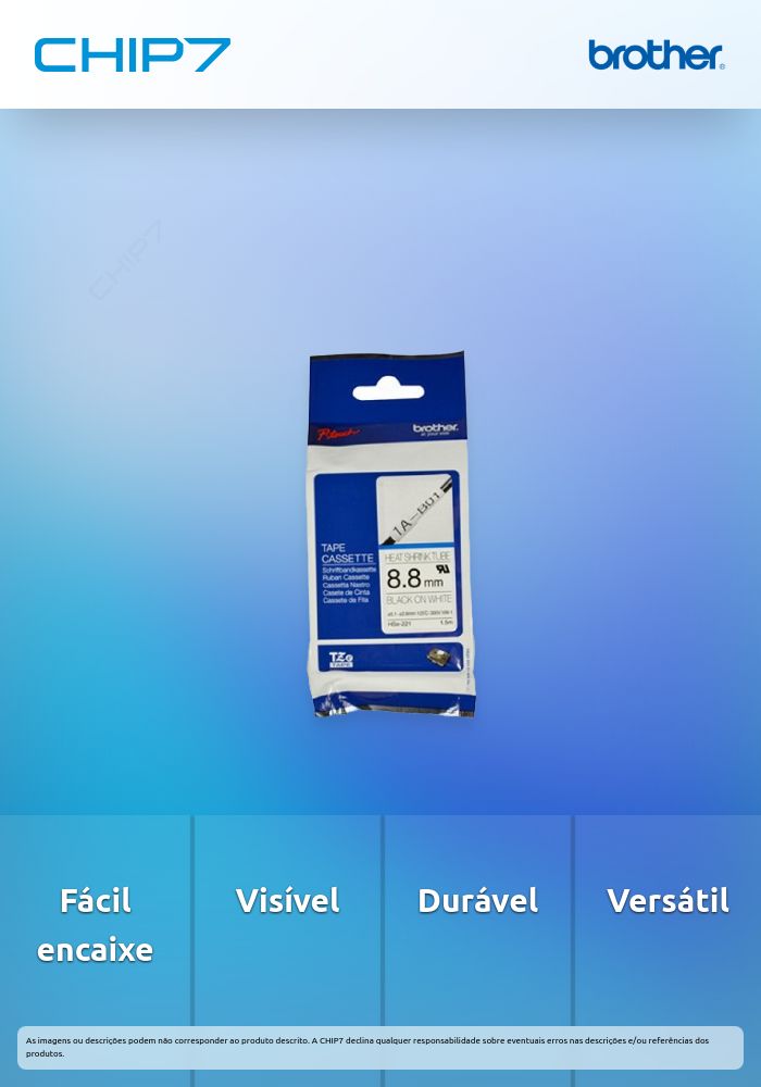 Fita BROTHER Tubo Termo Retrátil com texto Preto e fundo Branco 8,8mm x ...