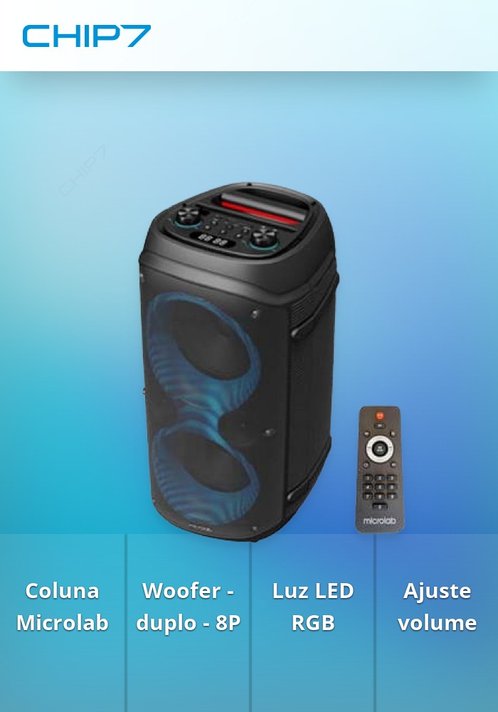COLUNA MICROLAB PT600 50W BT/USB/SD/FM/AUX/2MIC 4H Bateria | CHIP7