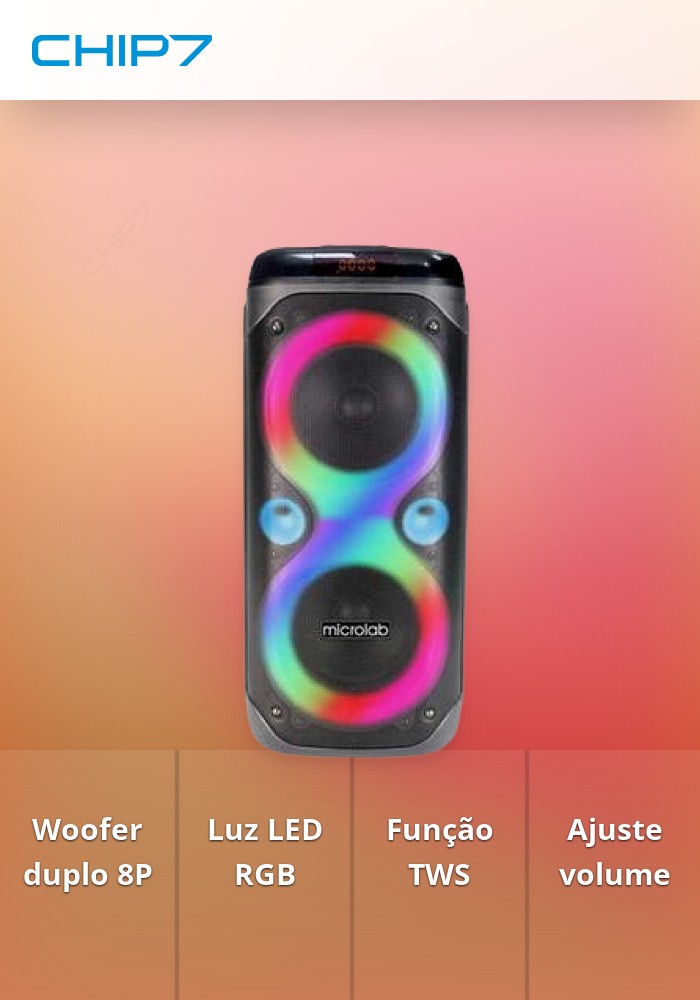 Coluna MICROLAB PT800 135W BT/USB/SD/FM/AUX/2MIC 6H Bateria | CHIP7