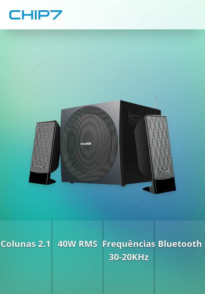 Colunas Microlab 2.1 M300BT 40W RMS (10X2+20) Bluetooth Pretas | CHIP7