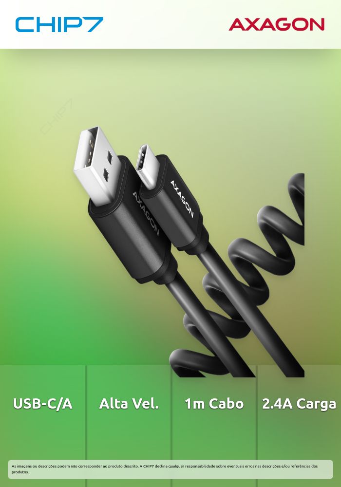 Cabo AXAGON BUCM-AM20TB USB-C USB-A 1m USB 2.0 2.4A AL | CHIP7