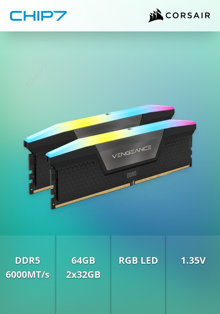 64GB RAM DDR5 Corsair 6000MT/s 2x32GB DIMM Unbuffered 40-40-40-77 Std ...