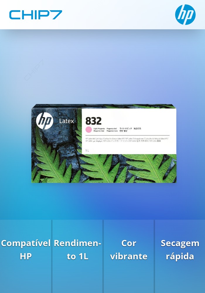 Cartucho de tinta látex magenta claro HP 832 de 1 litro | CHIP7