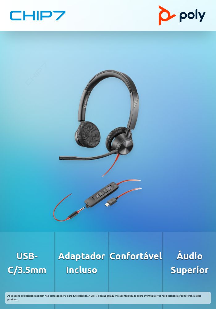 Headset HP Poly Stereo BW 3325 USB-C + 3.5mm + USB-C/A | CHIP7