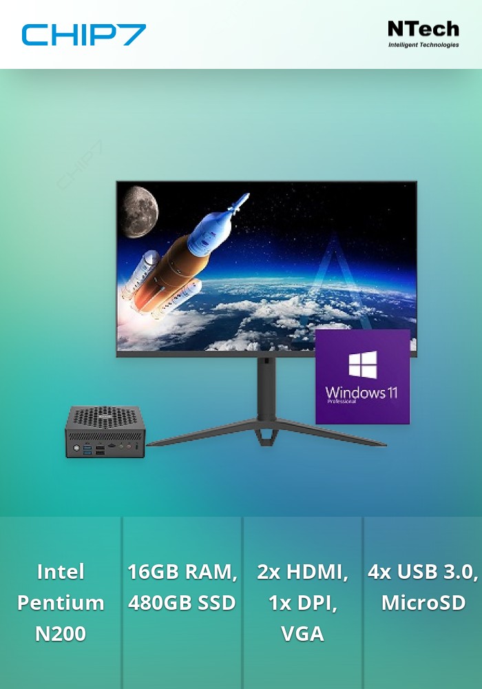 NUC NTECH ALDER LAKE PENTIUM N200 16G DDR4, 480GB M.2, VGA, HDMI, DP, WIFI AX3000, LAN 1 GBPS ...