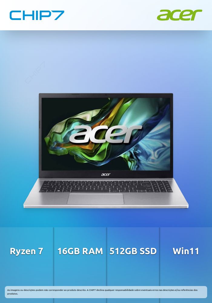 Portátil ACER - AMD Ryzen 7 5700U / 16GB RAM / 512GB SSD / 15.6 ...
