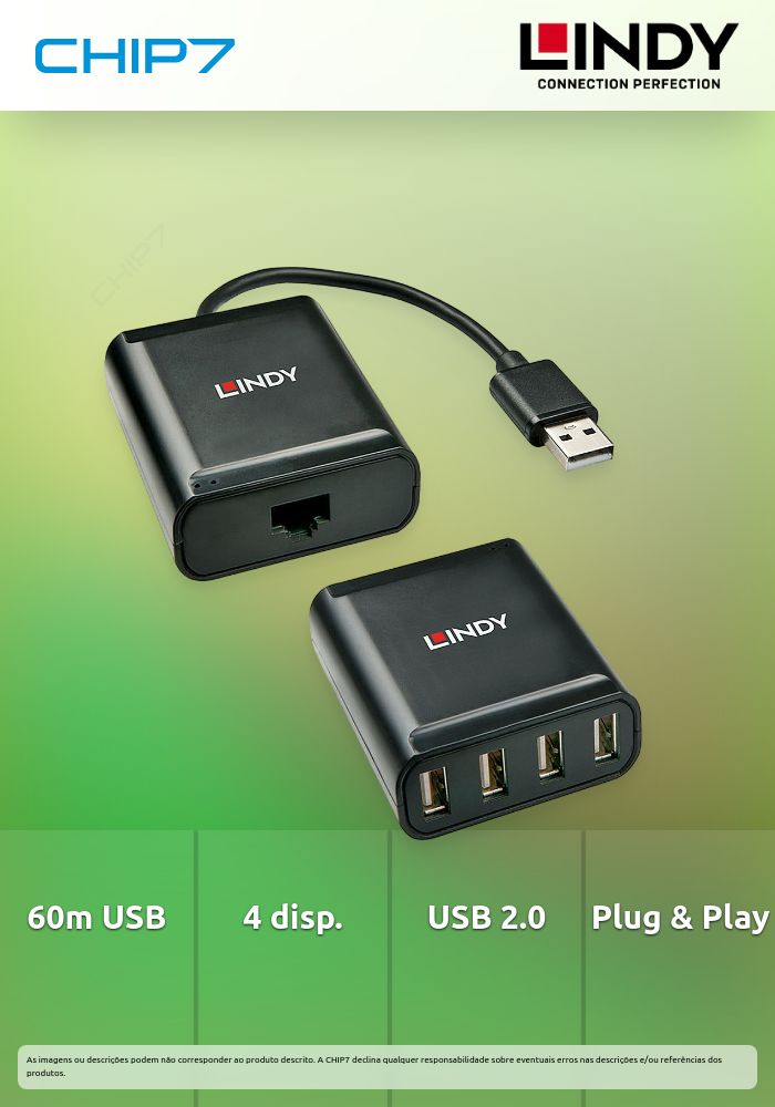 USB 2.0 CAT.5 EXTENDER 60M, 4 PORTS | CHIP7